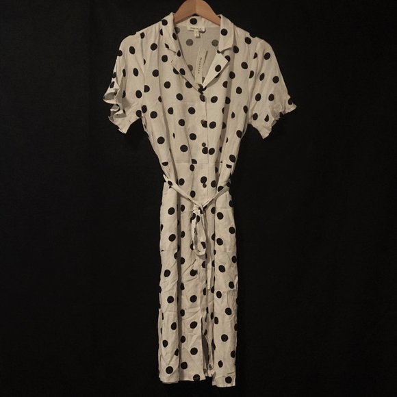 Monteau | Dresses | Monteau Linen Blend White With Black Polka Dot ...